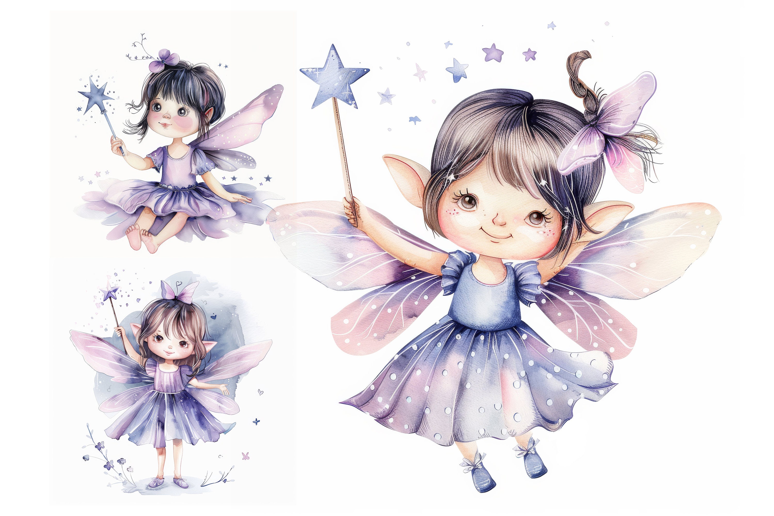 Purple Fairy Clipart Set for Baby, Scrapbook Clipart, Magic Clipart ...