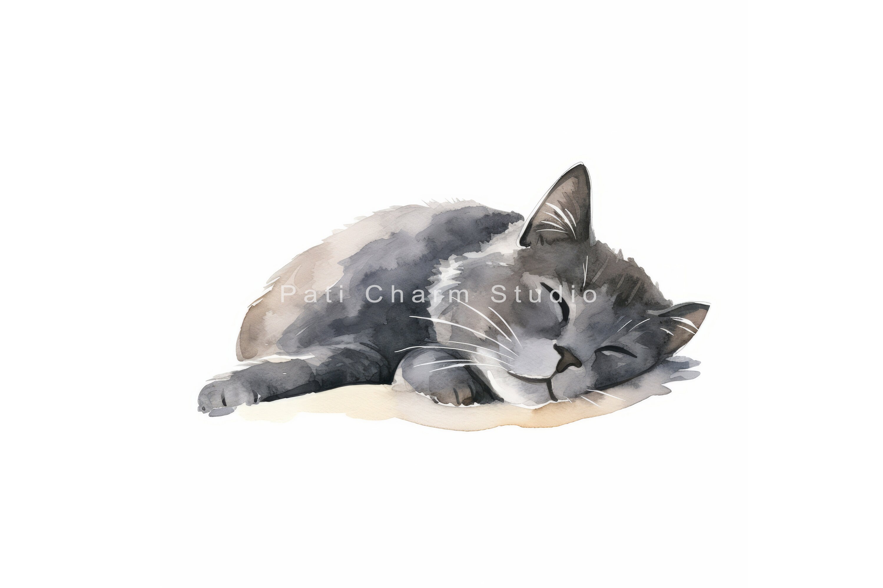 Grey Cat Clipart Bundle, Watercolor Cat Clipart for Commercial Use ...