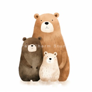 Cute Bear Family Clipart Bundle, High Quality Jpgs, Watercolor Nursery ...