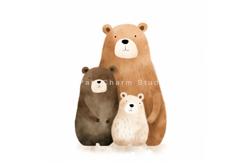 Cute Bear Family Clipart Bundle, High Quality Jpgs, Watercolor Nursery ...