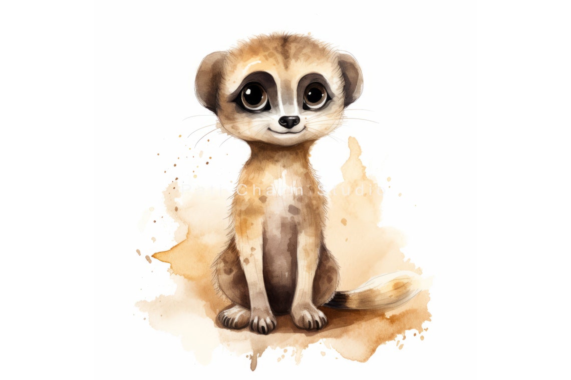 Meerkat Clipart Bundle, Cute Meerkat Clip Art, Watercolor Baby Animals ...