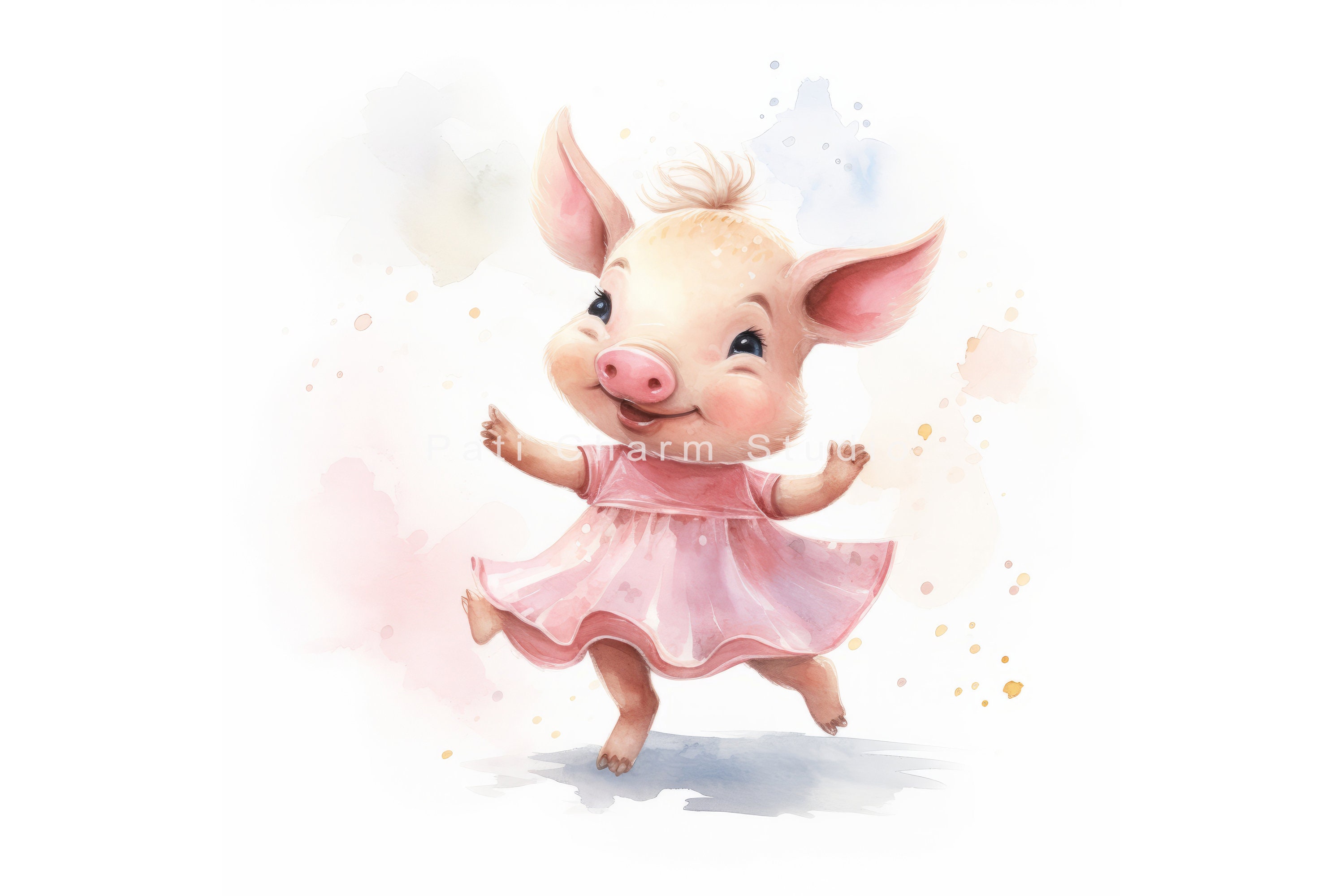 Cute Pig Ballerina Clipart Bundle, Watercolor Animal Clipart, Nursery ...