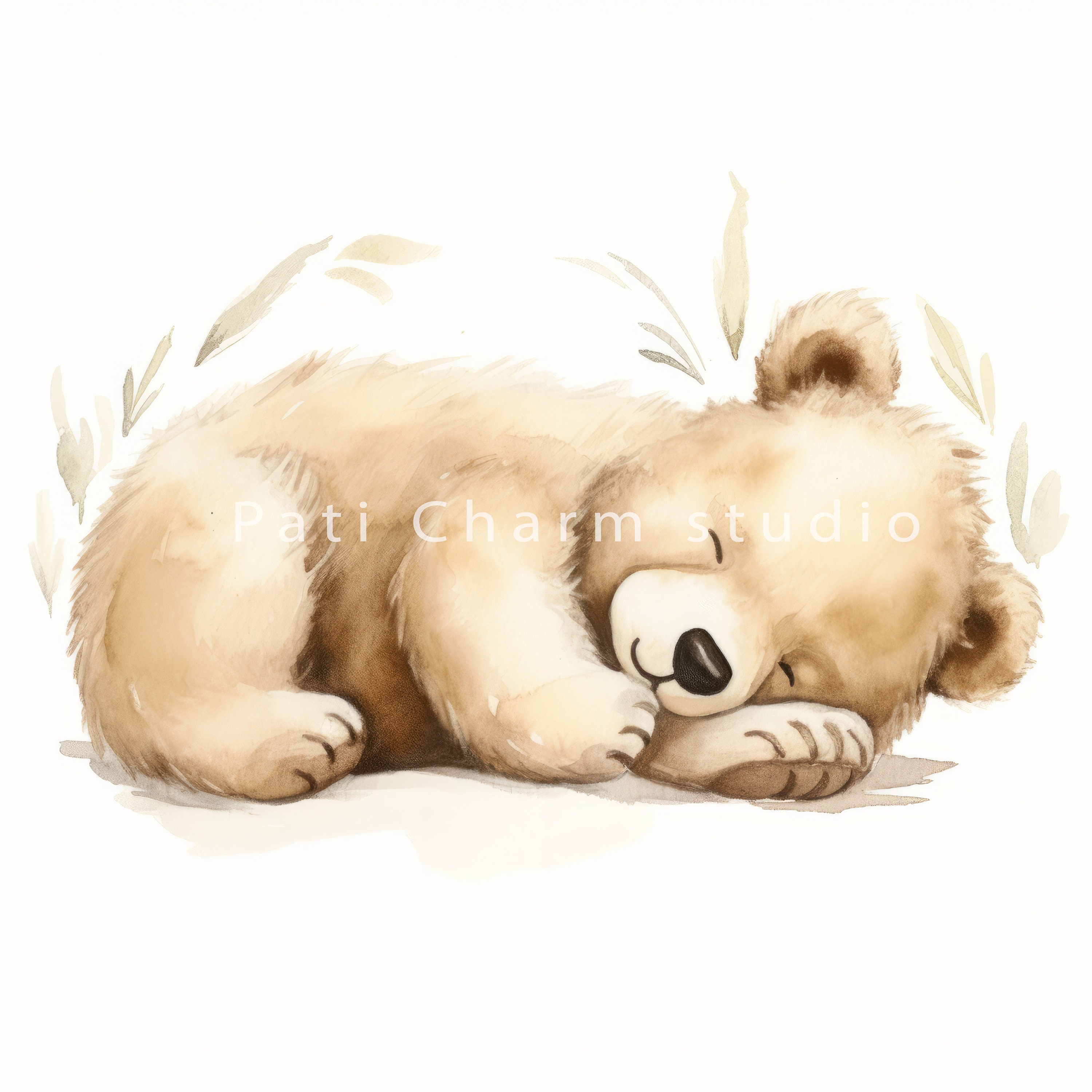 Watercolor Sleepy Bears Clipart Set, Jpgs, Sleeping Baby Animals ...