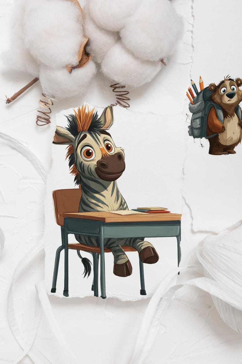 School Animal Clipart Set, Back to School PNG, Cute Book Animals, Kids ...