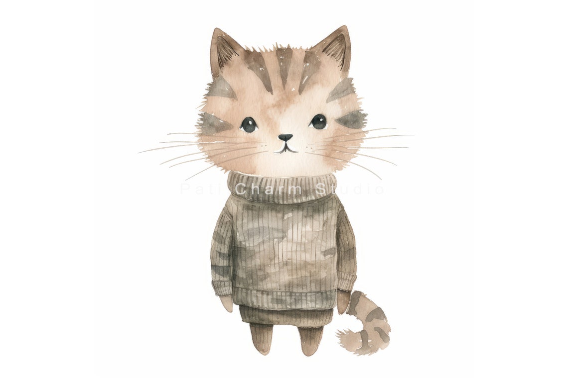 Cute Cat in Sweater Clipart Bundle, High Quality Jpgs, Digital Download ...