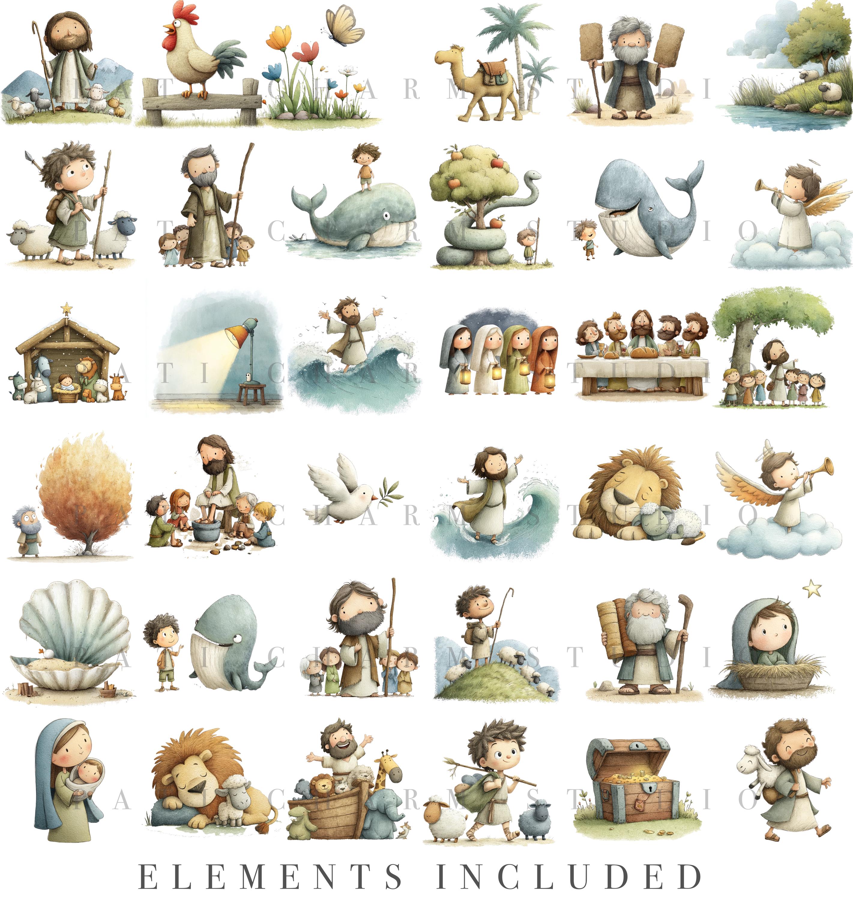 38 Nativity Clipart Set, Bonus Video, Watercolor Christmas Bible Story ...