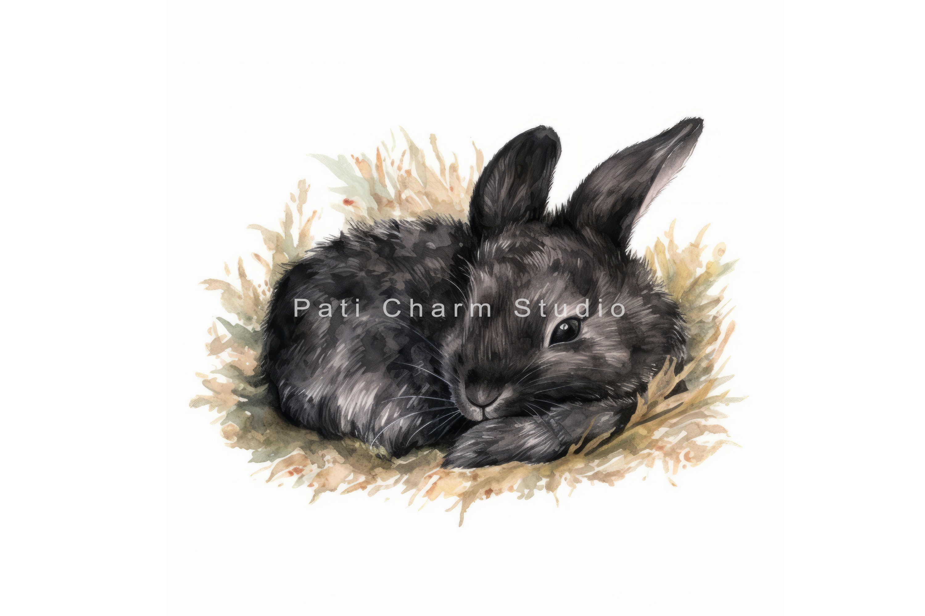 9 Black Bunny With Flower Clipart Bundle, Black Rabbit Clipart, Paper ...