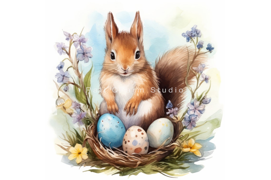 Easter Squirrel Clipart Bundle, High Quality Jpgs, Digital Download, Easter Clipart, Watercolor ...
