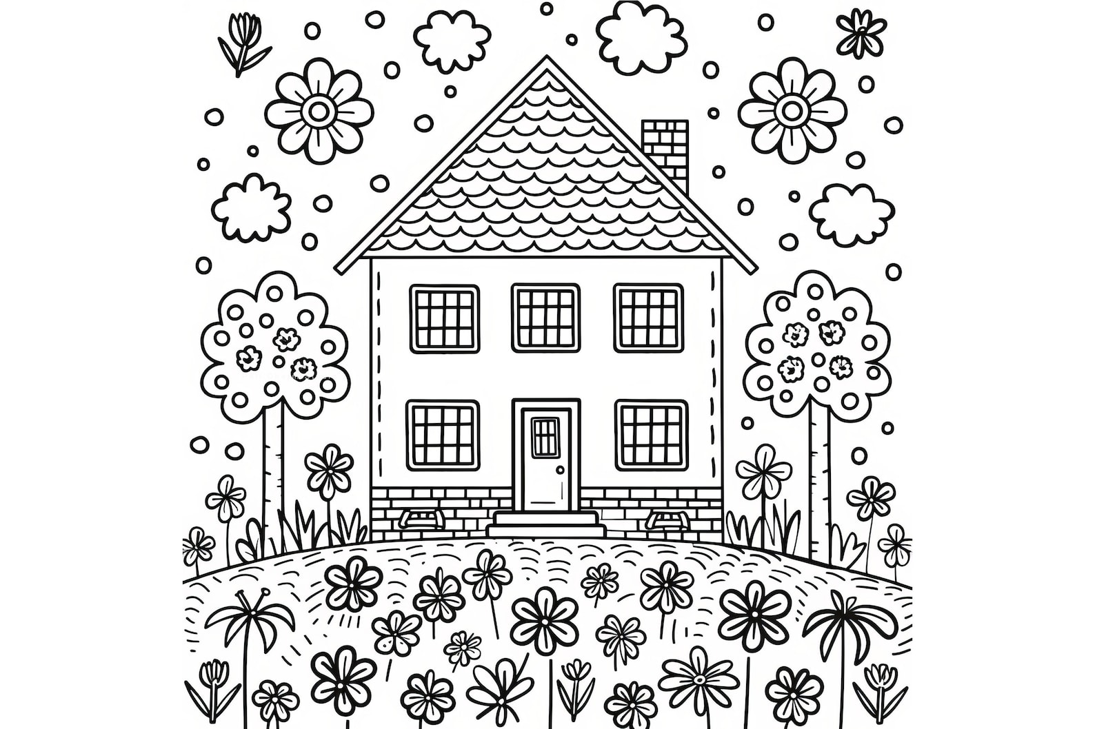 Floral House Coloring Page for Kids, Instant Download, Coloring Book ...