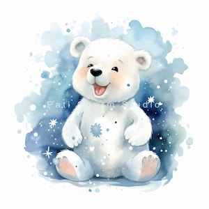 Watercolor Polar Bear Clipart Bundle, High Quality Jpgs, Cute White ...