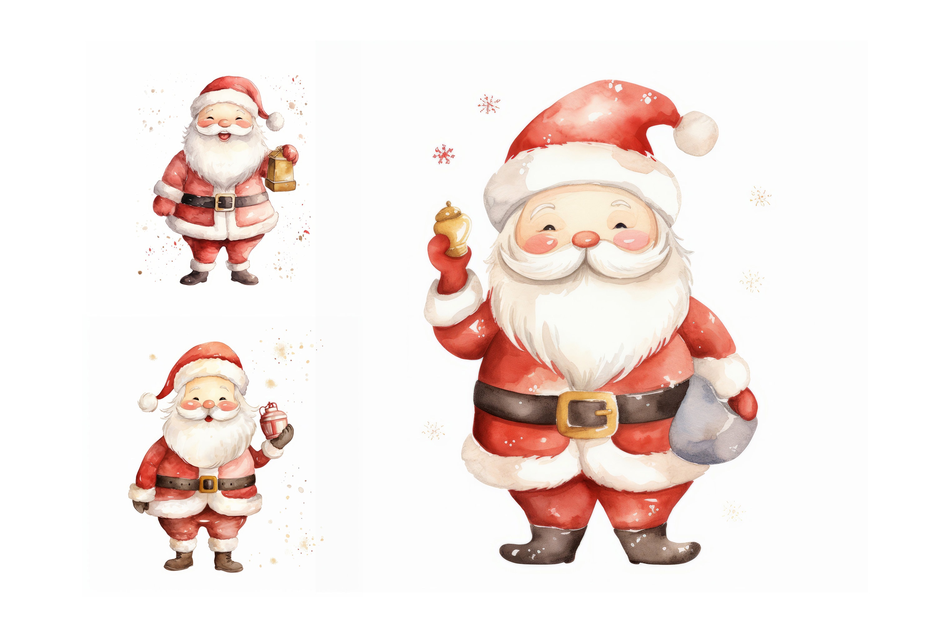 Santa Claus Watercolor Clipart Bundle, Cute Santa Claus, Winter Holiday ...