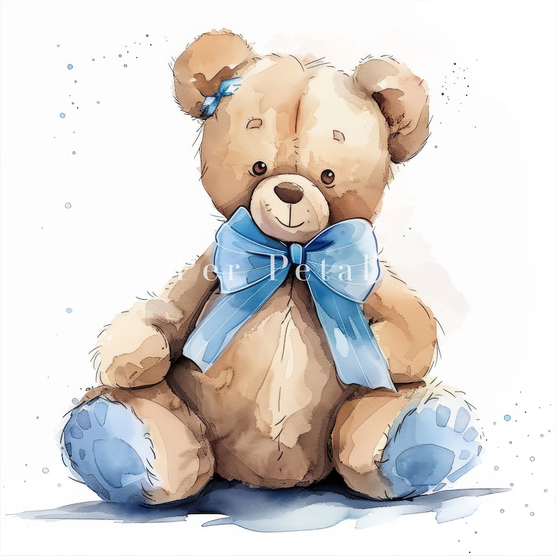Cute Teddy Bear With Blue Bow Clipart Bundle, Baby Shower Decor, High ...