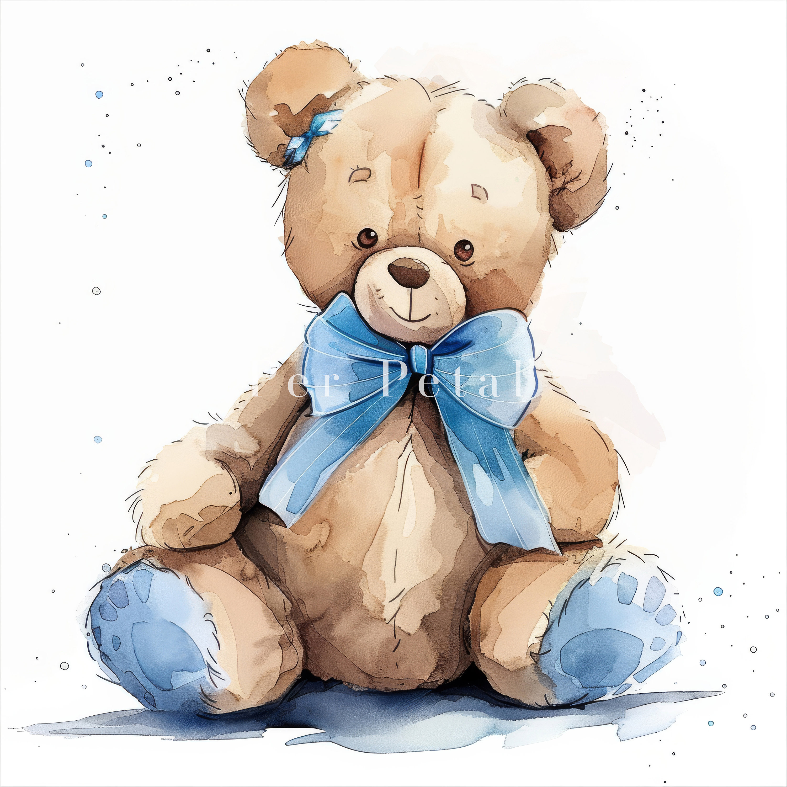 Cute Teddy Bear With Blue Bow Clipart Bundle, Baby Shower Decor, High ...