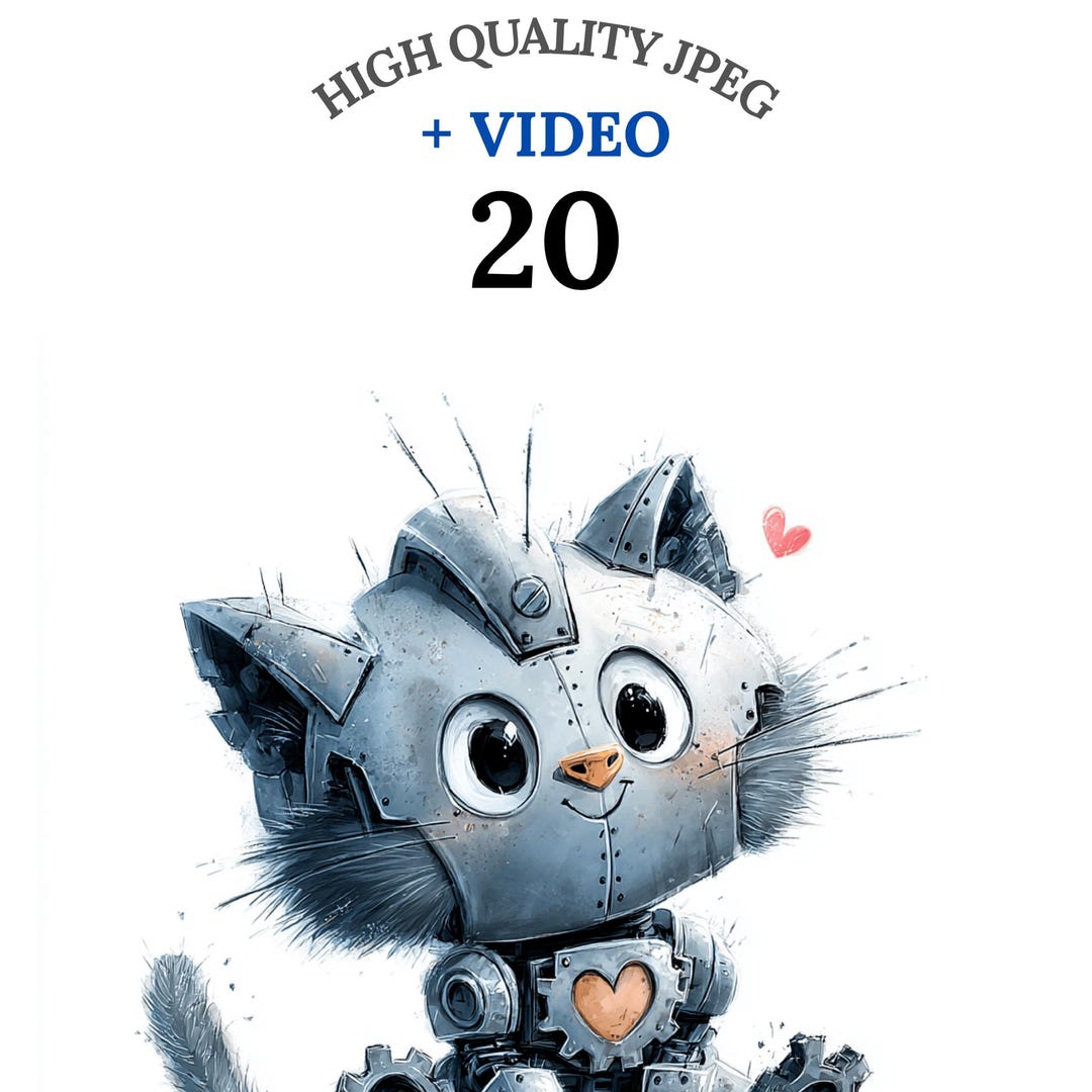 Robotic Cats Clipart Set, Cute Robot Cat Illustrations, High Quality ...
