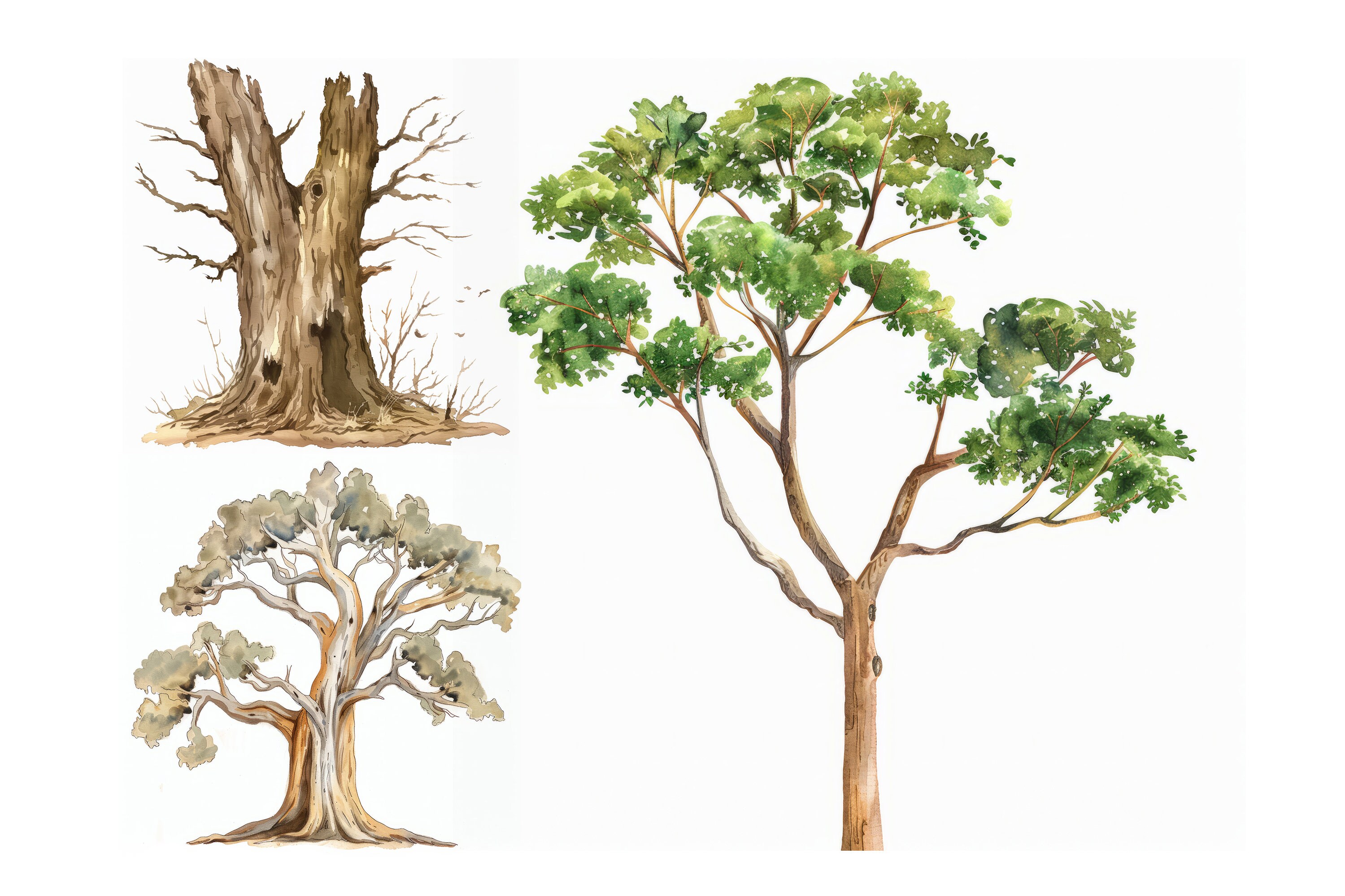 Watercolor Tree Clipart Bundle, 9 High Quality Jpgs, Watercolor Clipart ...