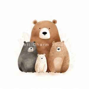Cute Bear Family Clipart Bundle, High Quality Jpgs, Watercolor Nursery ...