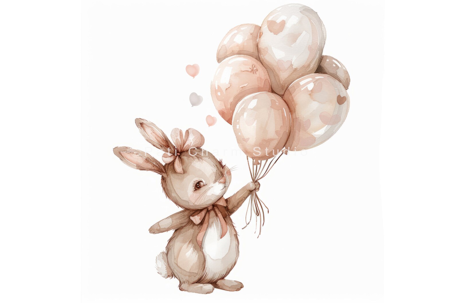 9 Sweet Bunny Flying on Balloons Clipart Bundle, High Quality Jpgs ...
