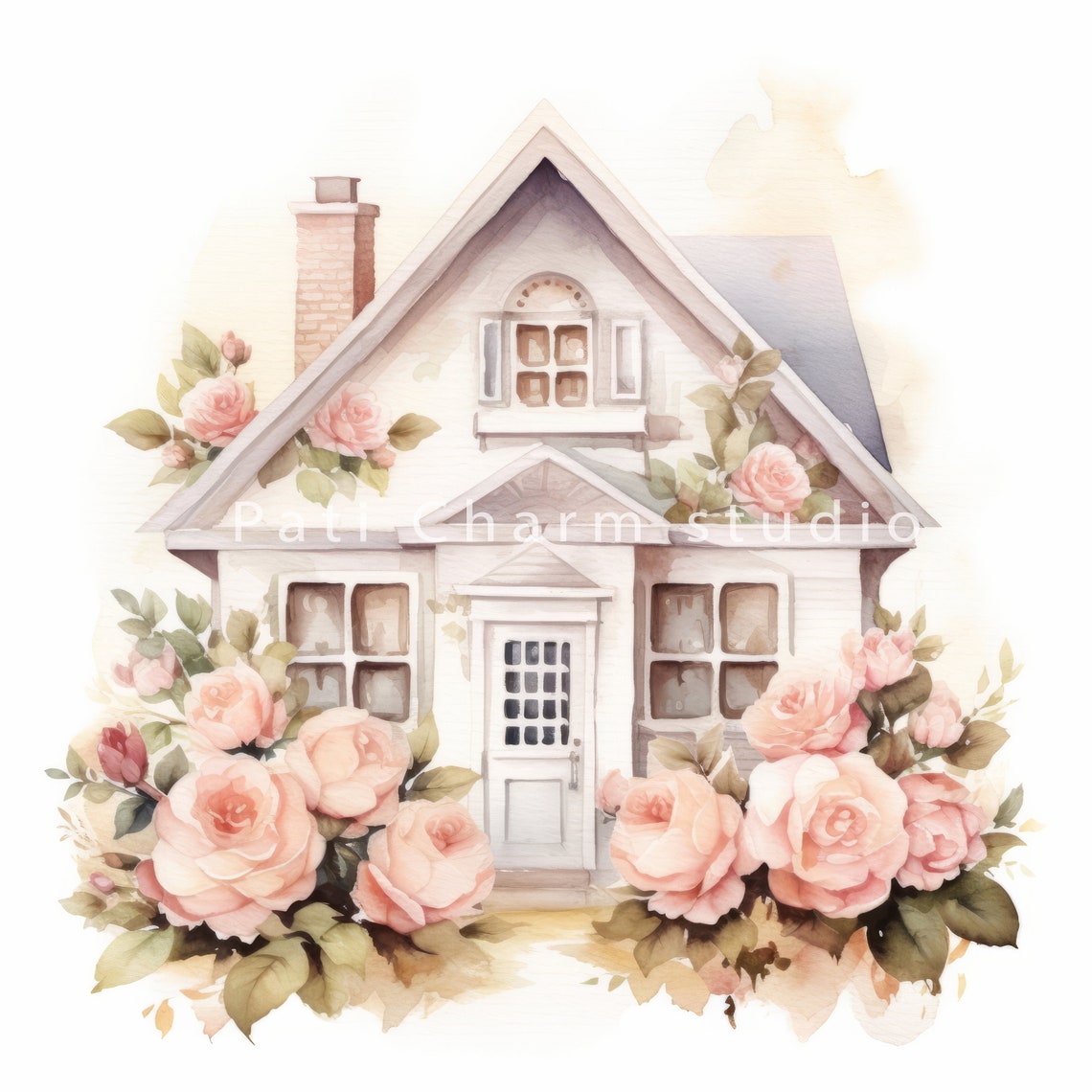 Pink Floral House Clipart, High Quality Jpgs, Blush Roses House Clipart ...