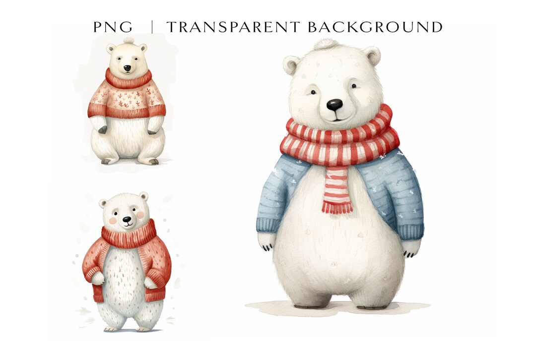Polar Bear Clipart Bundle PNG, Christmas Clipart, Digital Download ...