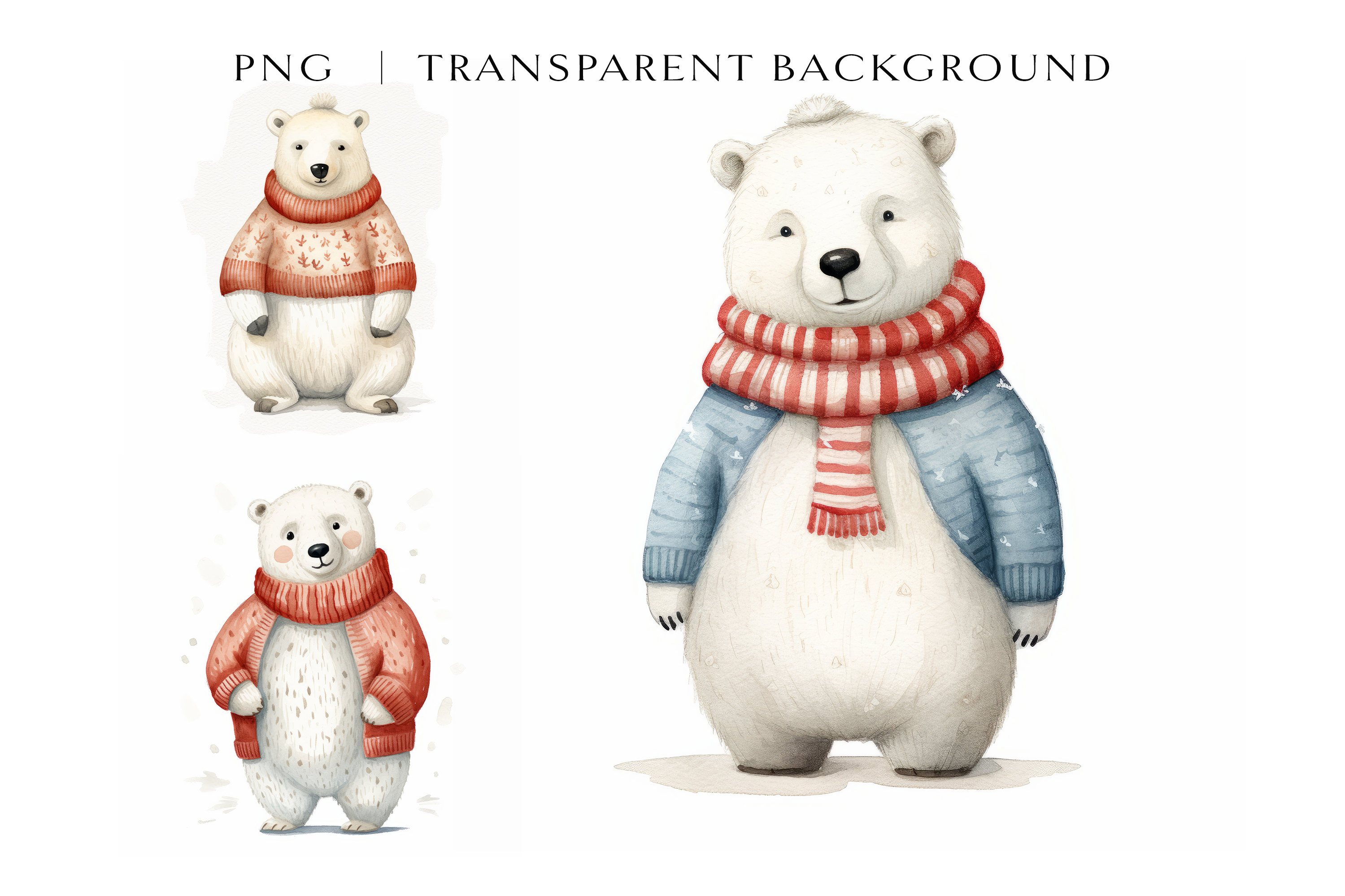 Polar Bear Clipart Bundle PNG, Christmas Clipart, Digital Download ...