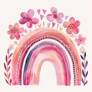 Nursery Pink Rainbow Clipart Bundle, Watercolor Clipart, Pink Clipart ...