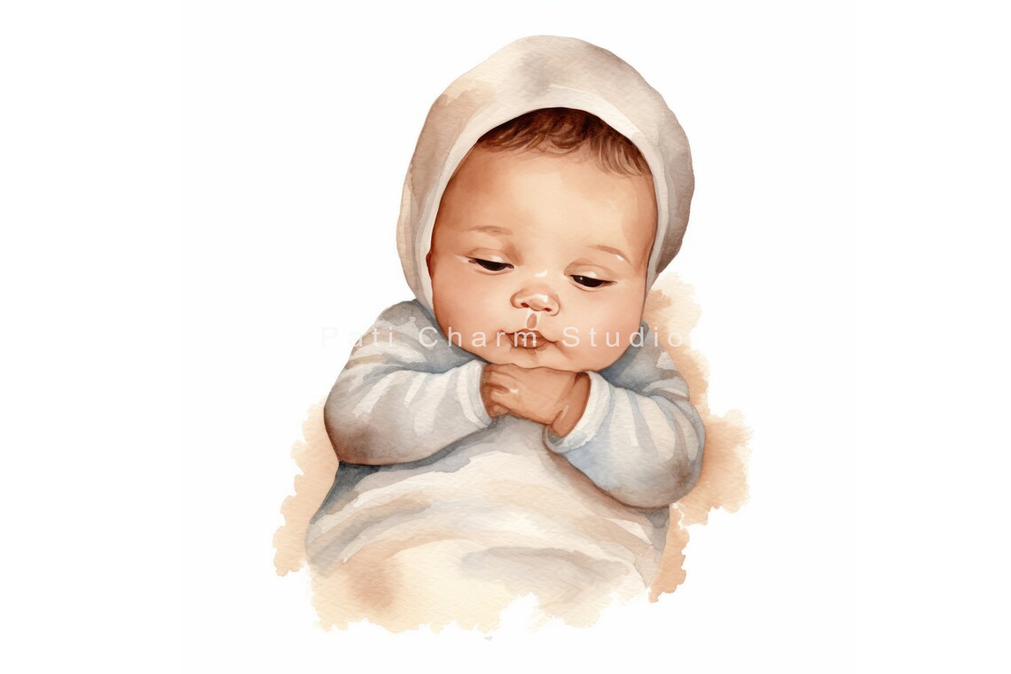 Newborn Baby Clipart Set, Nursery Wall Art, Watercolor Baby Clipart ...