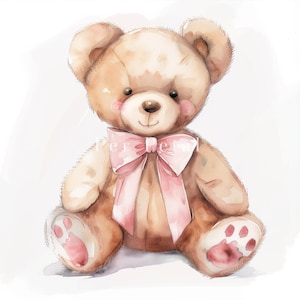 Teddy Bear With Pink Bow Clipart Bundle, Junk Journal, Baby Shower ...