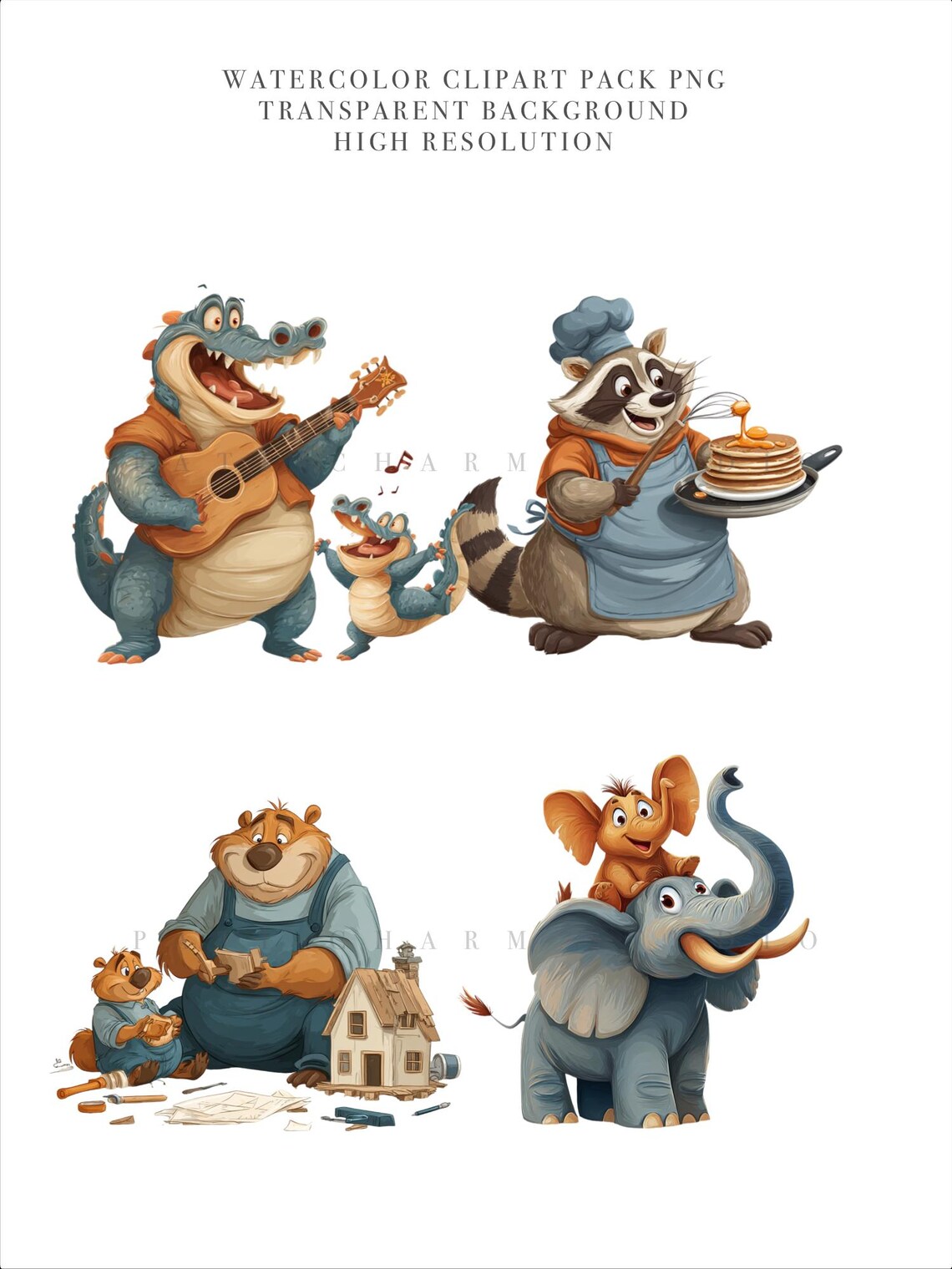 Fathers Day Animal Clipart, Cute Dad Animal PNG, Father’s Day Art for ...