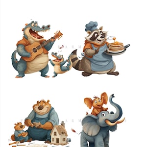 Fathers Day Animal Clipart, Cute Dad Animal PNG, Father’s Day Art for ...
