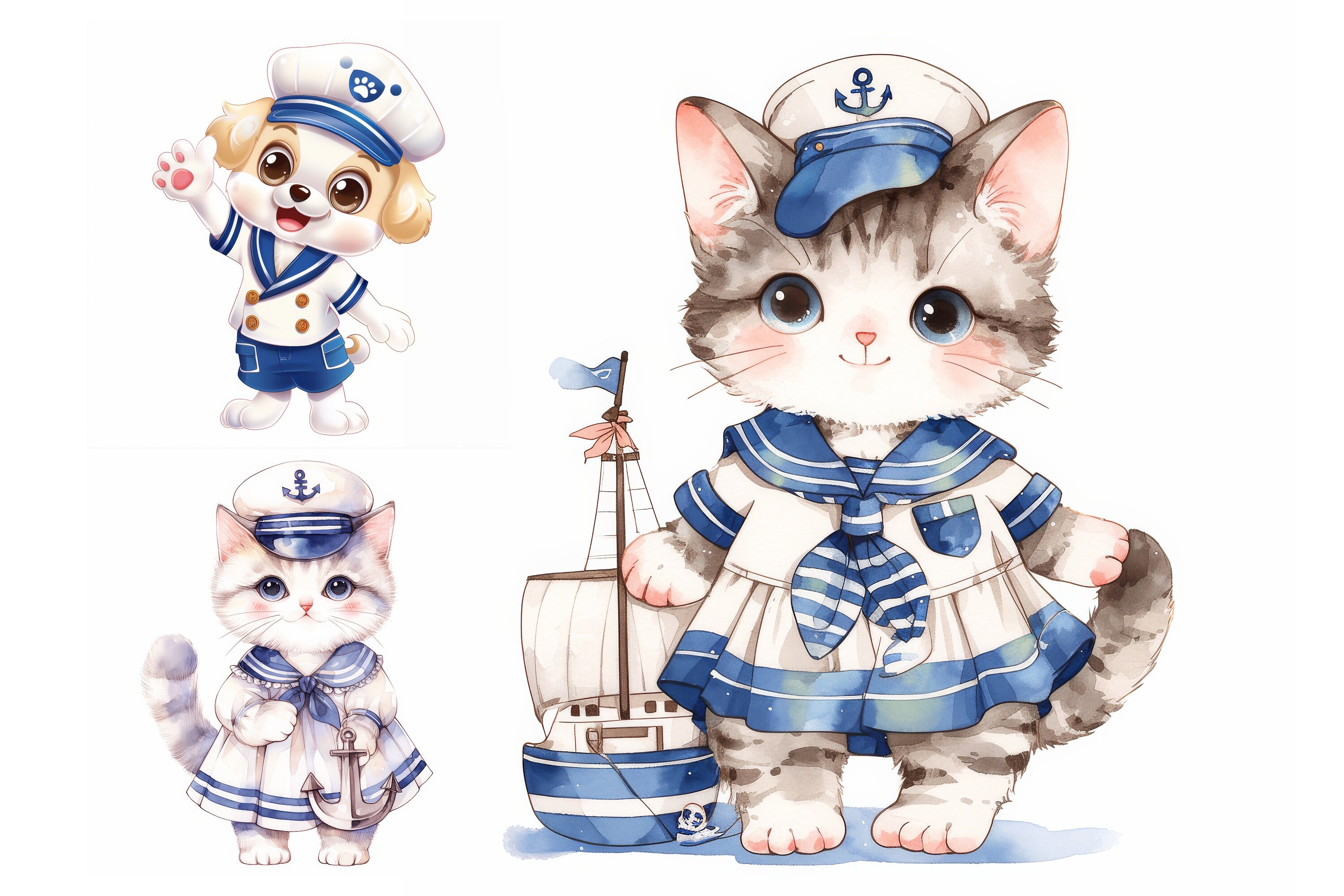 Cute Sailor Animals Clipart Bundle, Digital Download, Scrapook Clipart ...