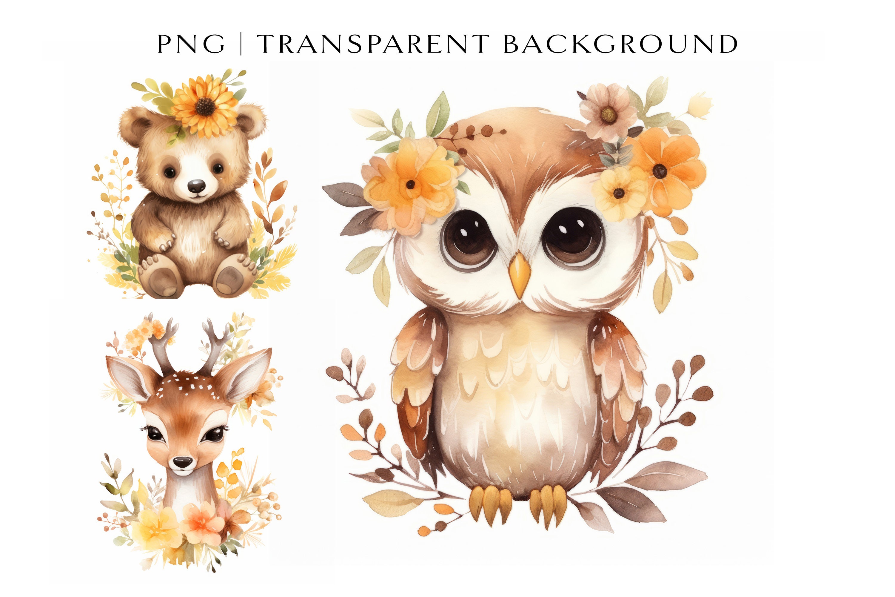 Fall Animal Clipart Bundle PNG for Autumn Invitation, Woodland Animal ...