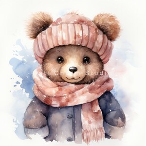 Winter Teddy Bear Clipart Bundle, Watercolor Bear Clipart, Nursery ...