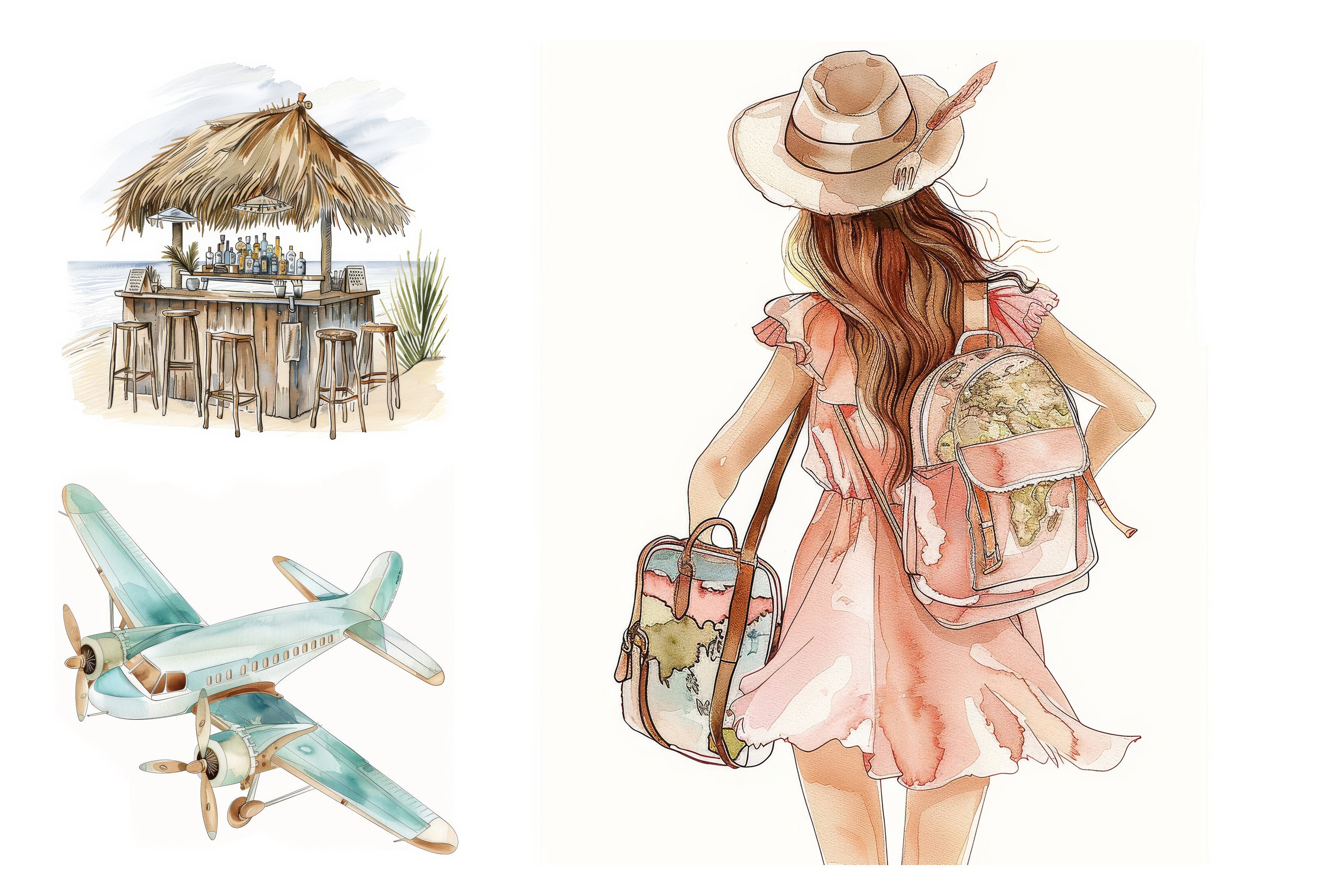 Watercolor Travel Clipart Bundle, High Quality Jpgs, Digital Download ...