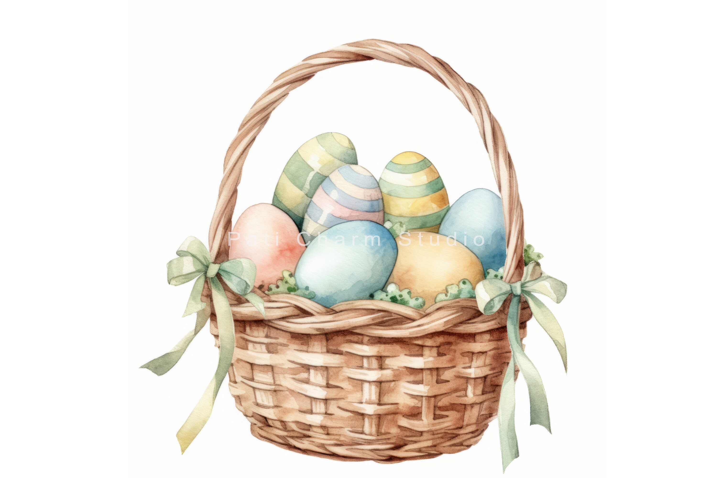 Watercolor Easter Basket Clipart, Floral Easter Egg Clipart, Watercolor ...