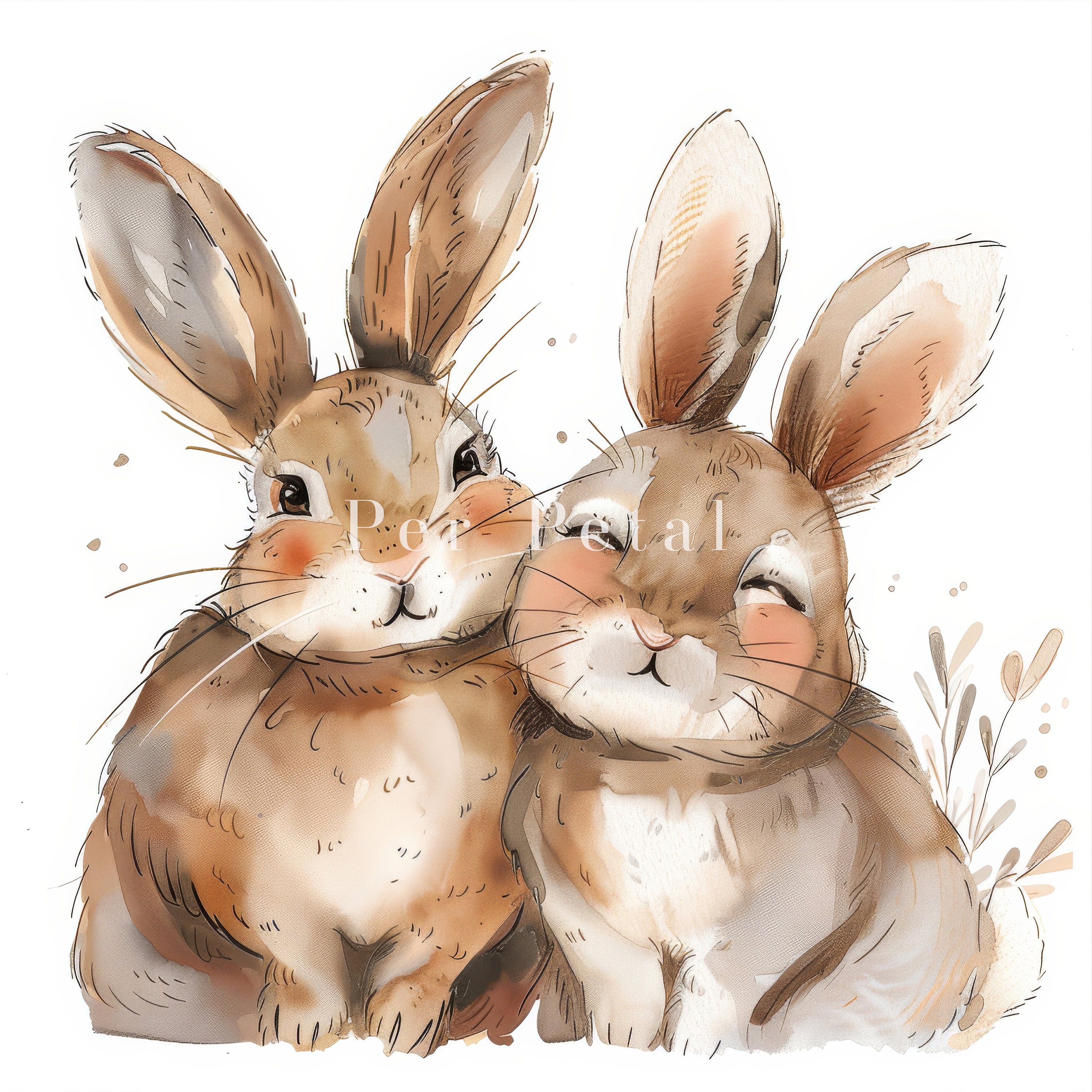 Watercolor Cute Bunny Clipart Bundle, High Quality JPG, Nursery Rabbit ...