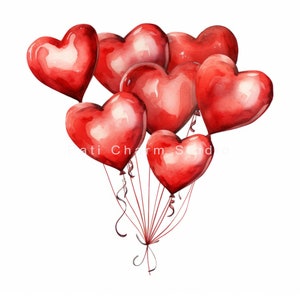 Watercolor Heart Balloons Clipart Bundle, Valentines Day Clipart ...