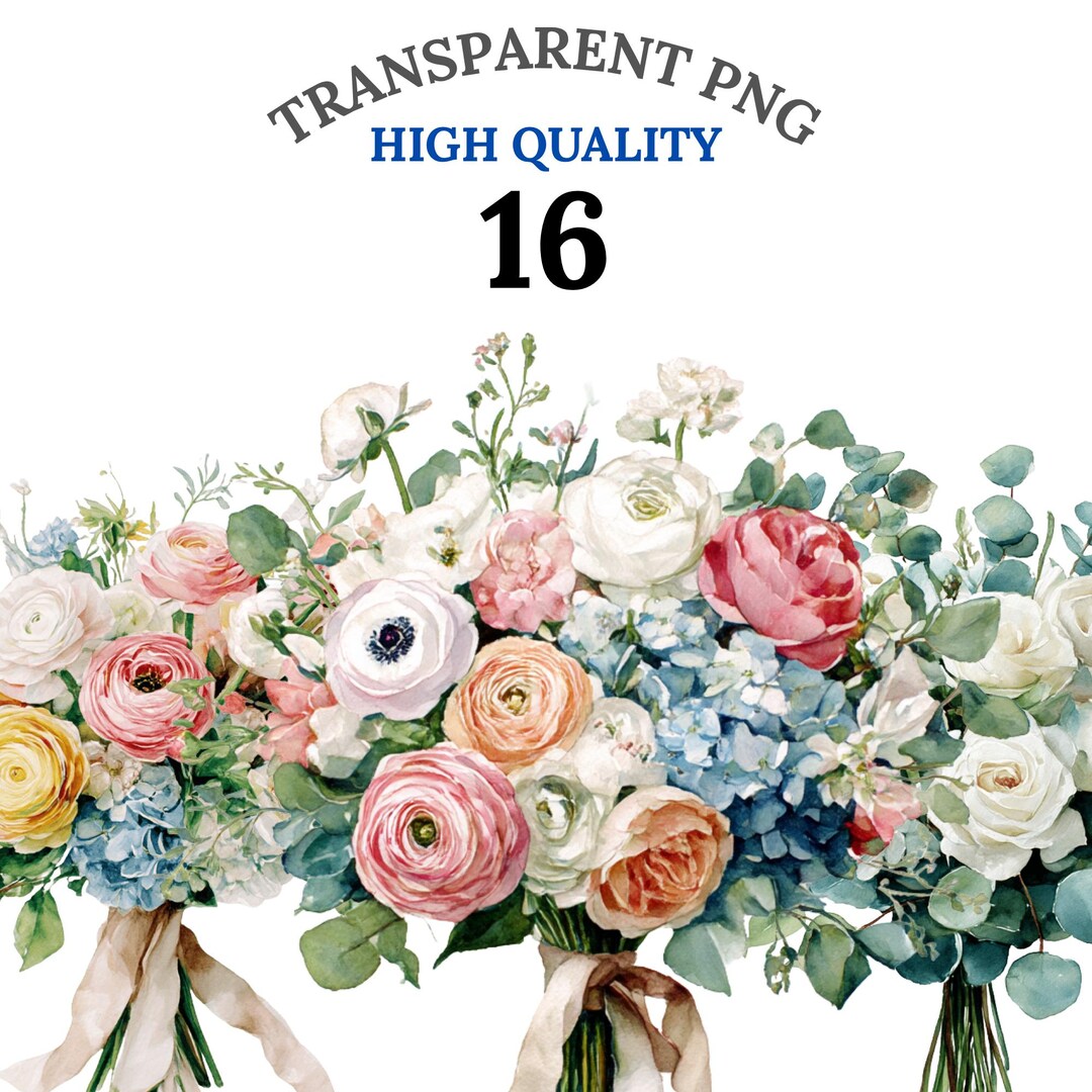 16 Wedding Bouquets Clipart PNG, Wedding Bouquets Bundle, Silk Flower ...