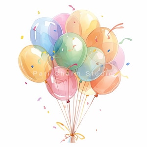 Birthday Balloon Clipart Bundle, Watercolor Balloon Clipart, Happy ...