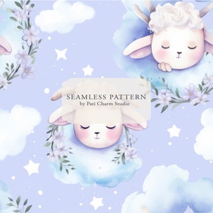 Baby Sheep Digital Paper, Repeating Pattern for Kids, Watercolor Sheep ...