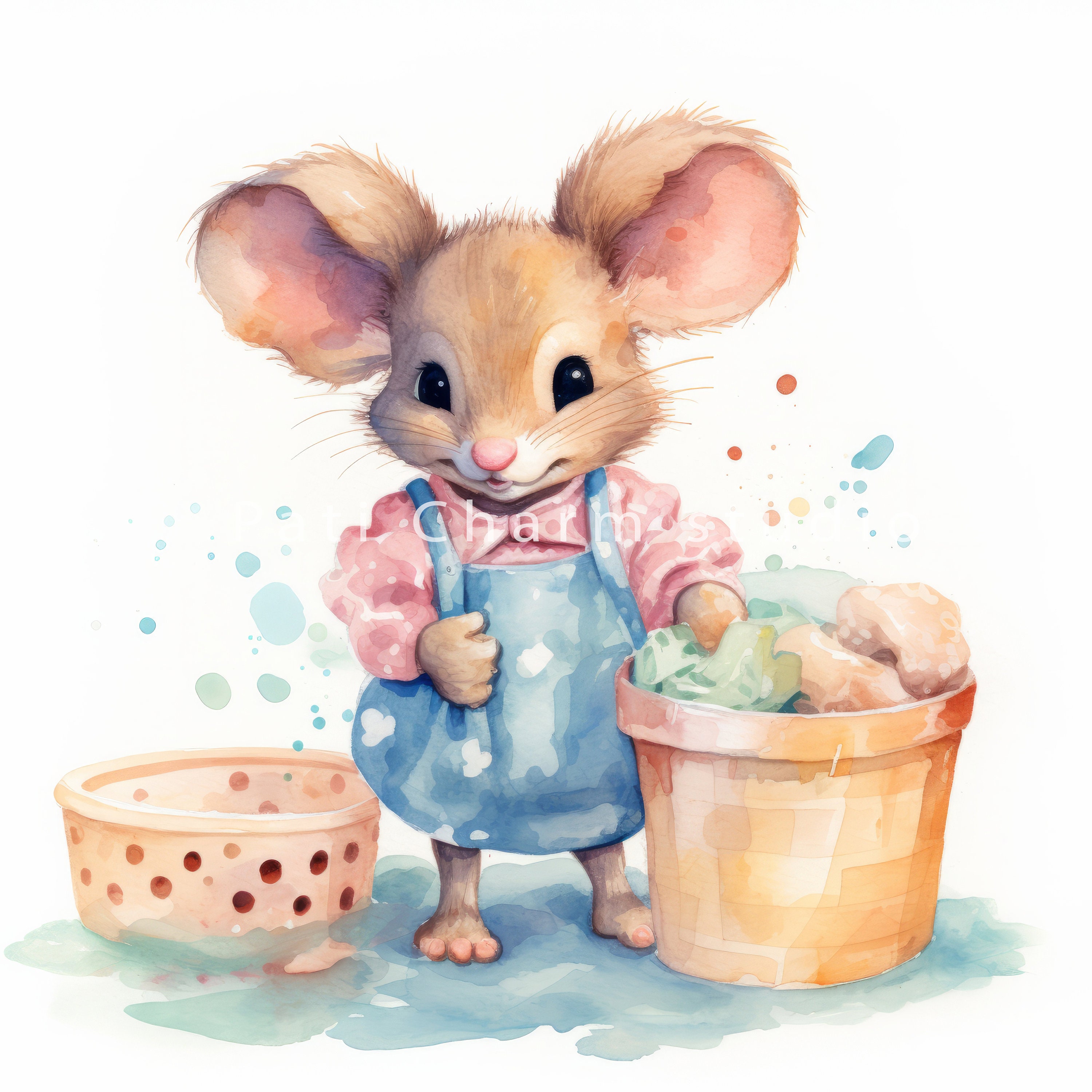 Cleaning Mouse Digital Clipart Bundle, High Quality Jpgs, Watercolor ...