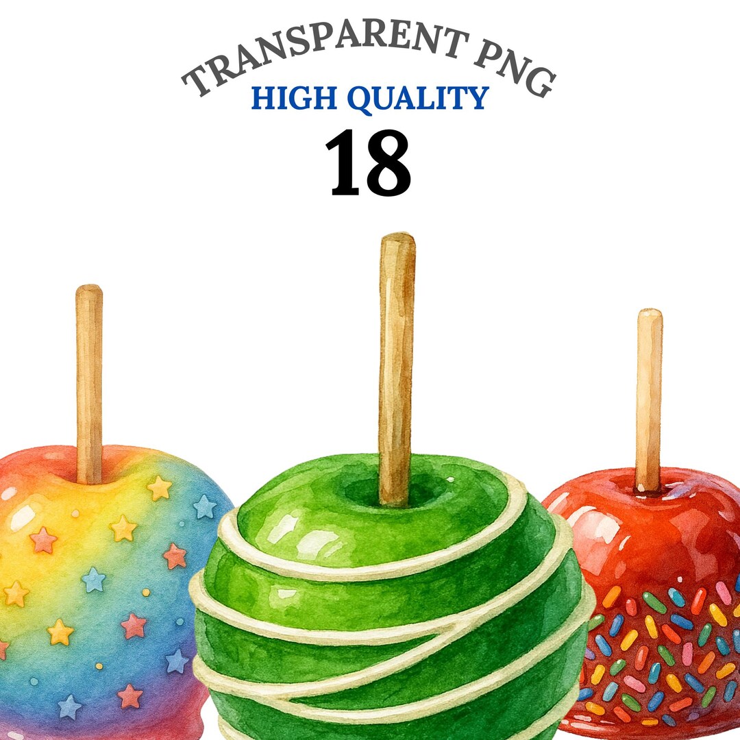 18 Candy Apple Clipart PNG, Watercolor Dessert & Autumn Candy Apples ...