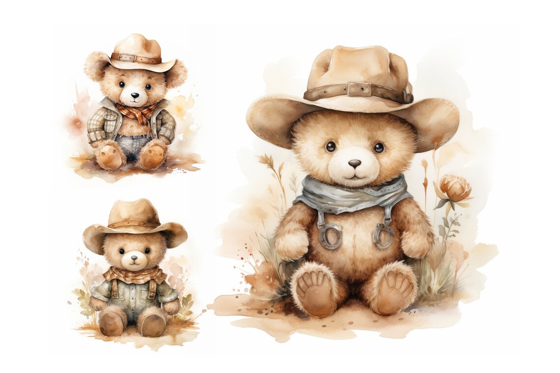 Cowboy Teddy Bear Clipart Bundle High Quality Jpgs Cowboy - Etsy