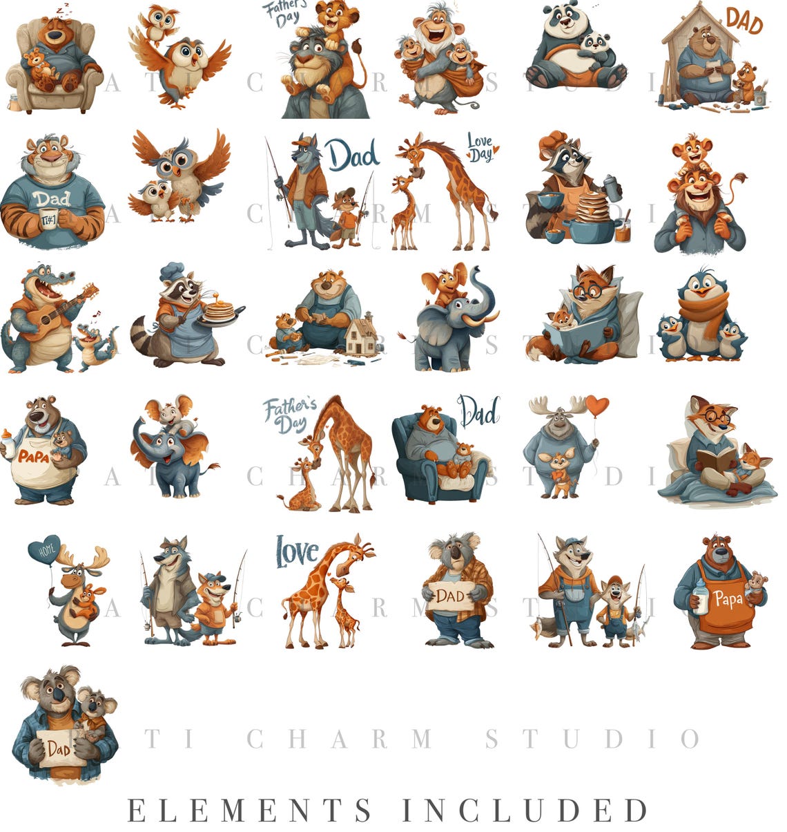 Fathers Day Animal Clipart, Cute Dad Animal PNG, Father’s Day Art for ...