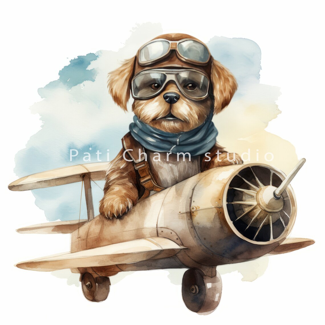Aviator Dog Watercolor Clipart Bundle Jpgs Baby Airplane - Etsy