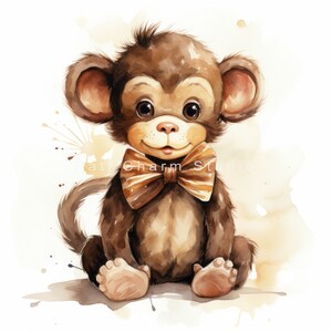 Watercolor Monkey Clipart Bundle, High Quality Jpgs, Card Making, Baby ...