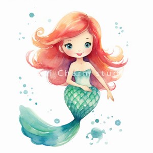 Watercolor Mermaid Clipart Bundle 9 High Quality Jpgs, Under the Sea ...