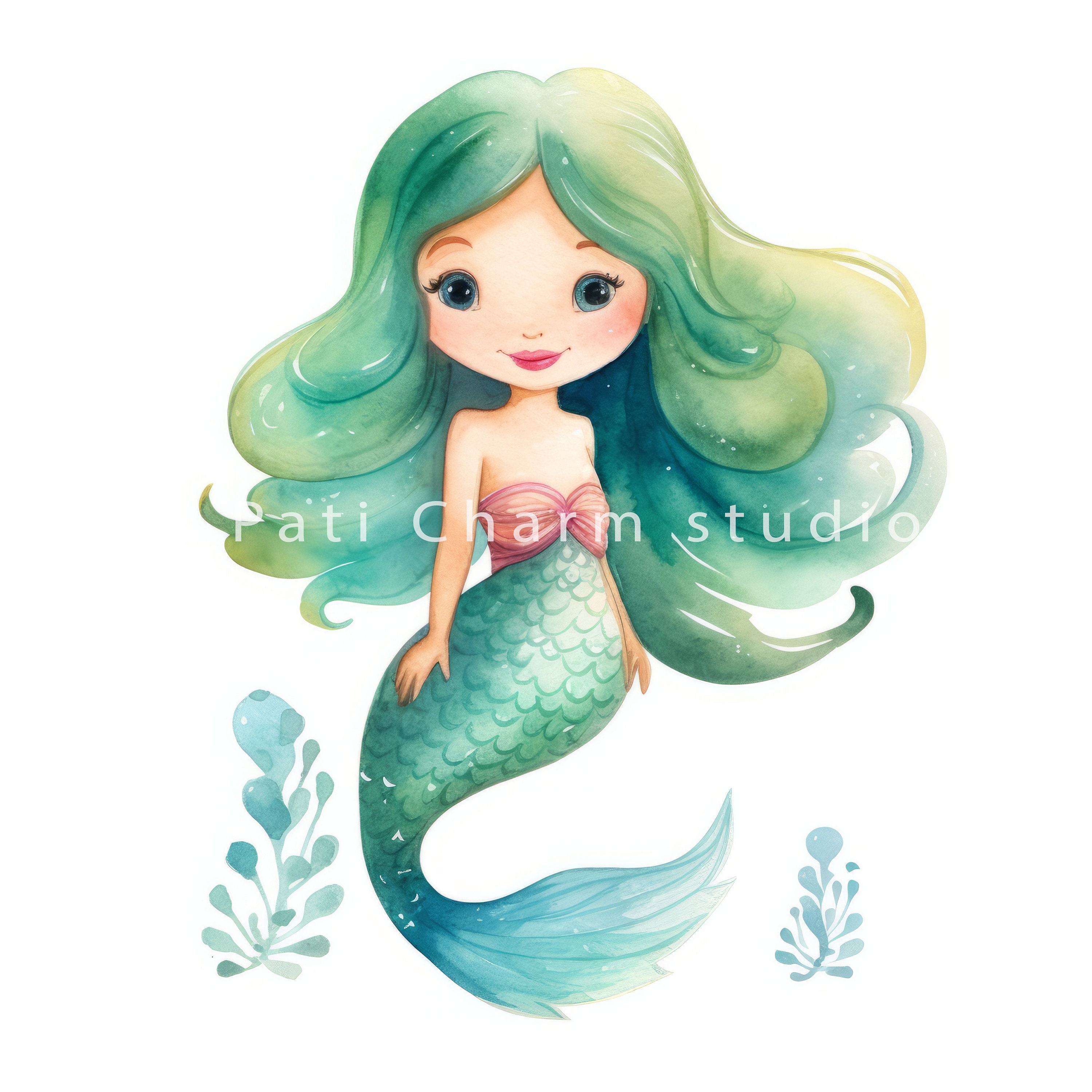 Watercolor Mermaid Clipart Bundle 9 High Quality Jpgs, Under the Sea ...