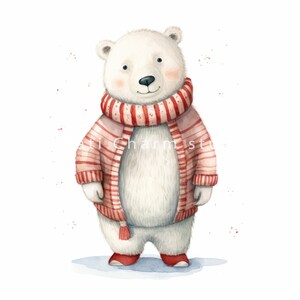 Winter Polar Bear Clipart for Christmas, High Quality Jpgs, Watercolor ...