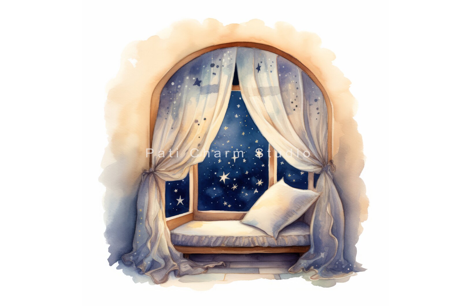 Watercolor Night Window Clipart Bundle, Jpgs, Good Night Clipart, Baby ...