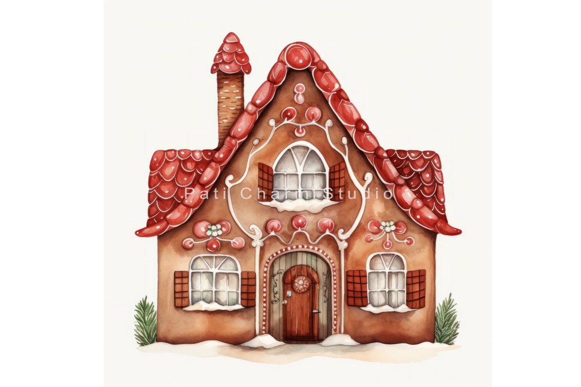 Christmas Gingerbread House Clipart Bundle, Jpgs, Watercolor Clipart ...